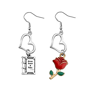 AKTAP Beauty Beast Movie Inspired Earring Rose Belle Charm Jewelry for Princess Fans (Beauty Beast Movie Inspired Earring)