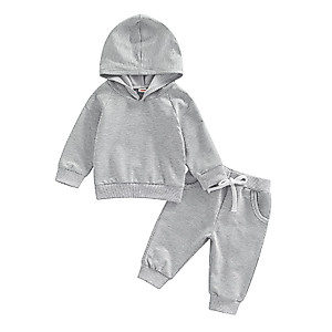 Endorothii Toddler Baby Boy Long Sleeve Solid Hoodies Sweatshirt Pants Outfit Set 2 Piece Sweatsuit Fall Clothes (Grey, 12-18 Months)