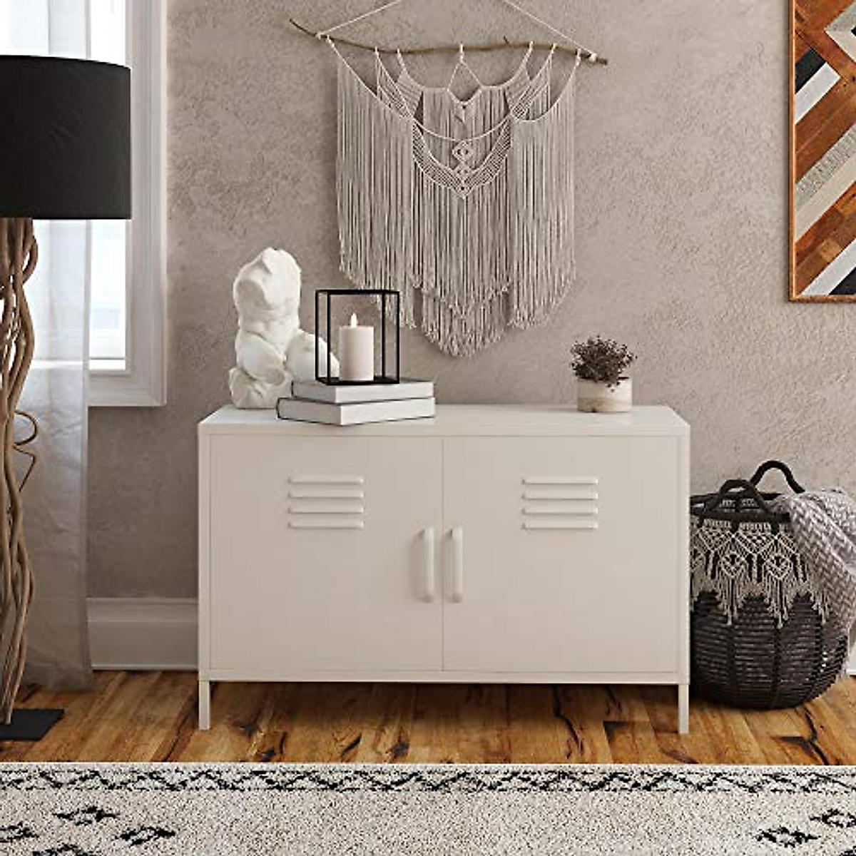 REALROOMS Shadwick 2 Door Wide Metal Locker Accent Storage Cabinet, Soft White