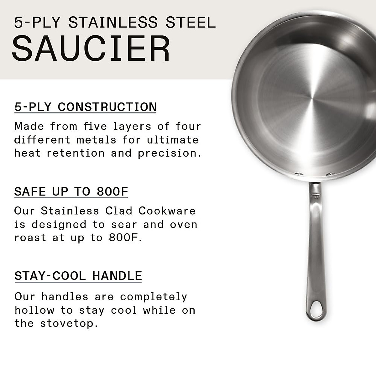 Made In Cookware - 3 Quart Stainless Steel Saucier Pan - 5 Ply Stainless Clad - Professional Cookware - Crafted in Italy - Induction Compatible