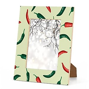 Pardick Chilli Peppers 4x6 Picture Frame, Green Red Wooden Photo Frames for Tabletop and Wall Display, Picture Frame Home Office Decor