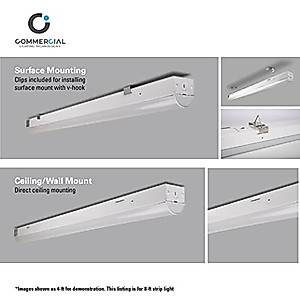 CLT 42W 8-Foot LED Linear Commercial Shop Light Strip Fixture, Damp Location, Dimmable, 5000K