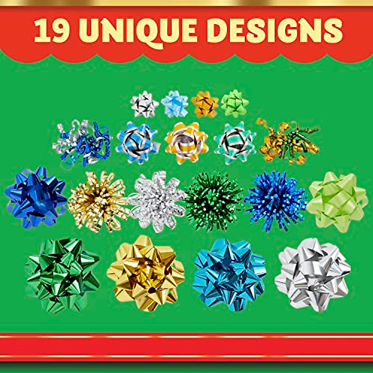 JOYIN 42 PCS Christmas Gifts Bows Assortment, Self Adhesive Gift Bows for Gift Wrapping, Present, Holiday, Wedding, Party Decoration