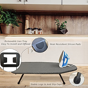 Fayaww 36x12in Table Top Ironing Board, Small Ironing Board with Removable Iron Rest, Metallic Ironing Cover and Thick Felt Pad, Black