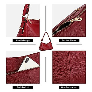 Kattee Soft Leather Hobo handbags for Women, Genuine Top Handle Vintage Shoulder purses(Red)