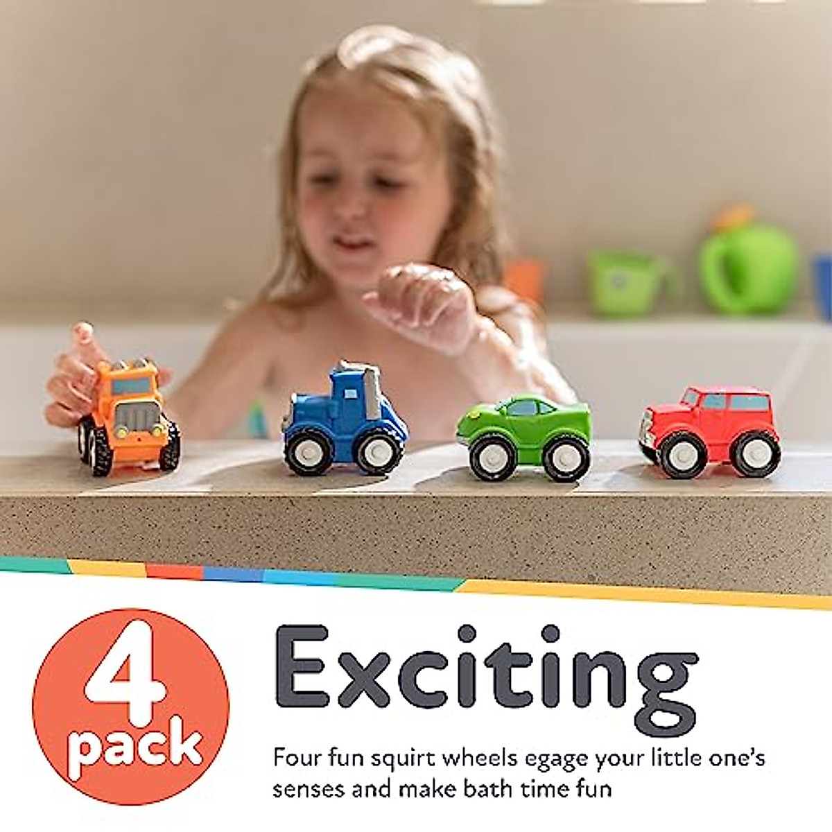 Nuby Squirt Wheels Baby Bath Toys - Baby Essentials - 4-Count