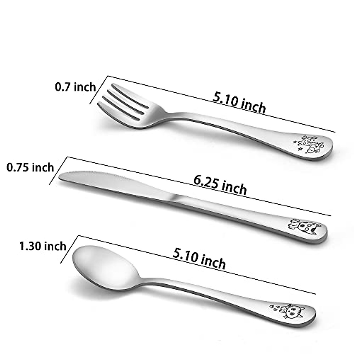 TeamFar Toddler Utensils 24 Piece, Stainless Steel Kids Utensils Cutlery Silverware Set, Includes 8 Forks, 8 Knives, 8 Spoons, Healthy, Cute Animal Print & Dishwasher Safe