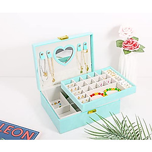 ProttyLife Jewelry Box Organizer for Women Jewelry Box for Girls Jewelry Box Ideal Gift 2-Layer Jewelry Organizer Box Large Jewelry Storage Boxes Earrings Box Case for Necklace Bracelets Storage