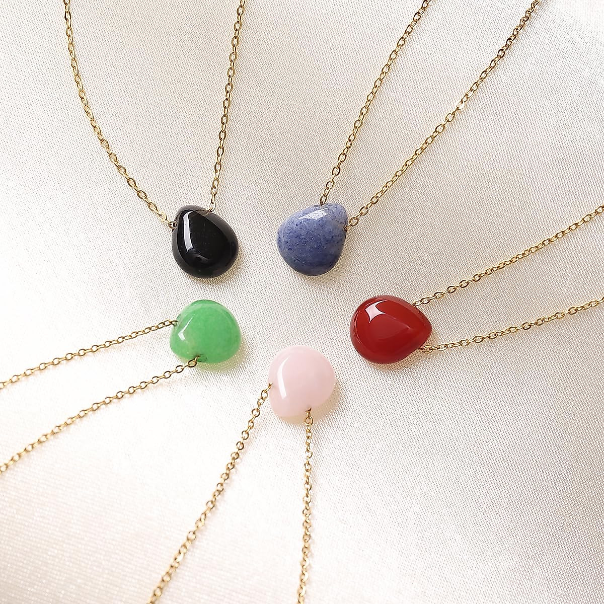 Joxevyia Green Jade Necklace Raw Stone Healing Crystals Necklace Tear Drop Green Gemstone Pendant Necklace for Women Anniversary Birthday Valentines Christmas Gift for Her