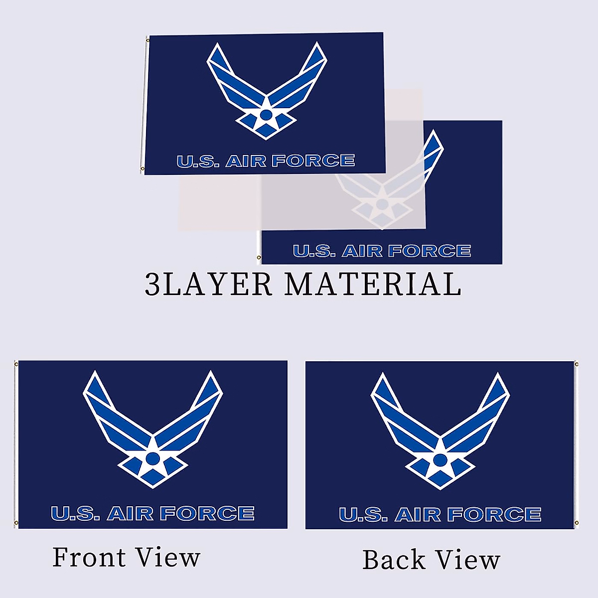 3x5 US Air Force Wings Military Flag Outdoor Double Sided Heavy Duty USAF Wings Flags 3 Ply Thick Polyester Material with 2 Metal Grommets 4 Rows of Stitching United States Airforce Wing Flags