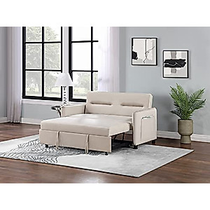 Caroun 57" Pull Out Sleep Sofa Bed Sofa Sleeper 2-in-1 Adjustable Sleeper with Premium Twin Size Mattress Pad Sleeper Sofa Bed Suitable for Livingroom Bedroom Beige(Beige G)