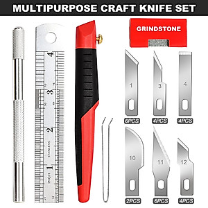 FASTPRO 31-Piece Precision Hobby Knife Set, Craft Knife with 26pcs Blades, Exacto Knife Set Included Tweezers, Grindstone, Steel Ruler and Storage Case, for Art Work, Scrapbooking, Stencil, Modeling