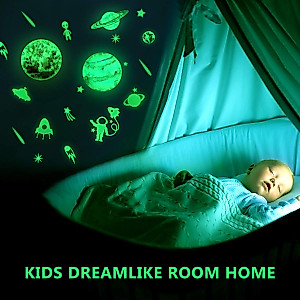 Toyvian Glow in The Dark Stars and Planets,Bright Solar System Wall Stickers,15 Glowing Ceiling Decals for Bedroom,Sun Earth and so on,Shining Space Decoration for Kids Girls and Boys,140PCS