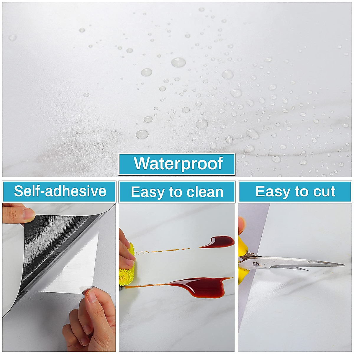 CHICHOME 12''x12'' Peel and Stick Floor Tile White Marble Vinyl Flooring Tiles Self Adhesive Removable Waterproof Floor Tiles Sticker for Living Room Bedroom Bathroom Kitchen (Box of 32 Tiles)