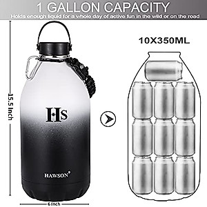 HAWSON Insulated Water Bottle 128oz with Straw Handle Lid Sport One Gallon Water Jug Stainless Steel Cold Water Bottles with Paracord Handle Wide Mouth Thermo Canteen Mug