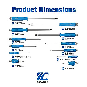 ROTATION 12PCS Magnetic Go-Thru Screwdriver Set, 6 Phillips and 6 Flat Head Tips Screwdriver for Fastening, Chiseling and Loosening Seized Screws, Multi-purpose Budget Set