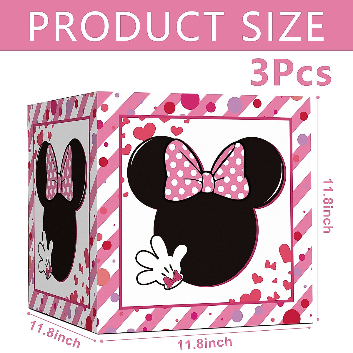 Pink Mouse Girl 1st Birthday Party Decorations Balloon Boxes, 3pcs Pink Mouse Theme One Years Old Birthday Balloon Boxes,for Girl First Birthday Party Decorations Supplies