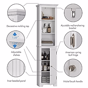 UTEX 64" Freestanding Storage Cabinet, Bathroom Tall Cabinet with Doors and Shelves, Free Standing Linen Tower, Home Storage Furniture,White