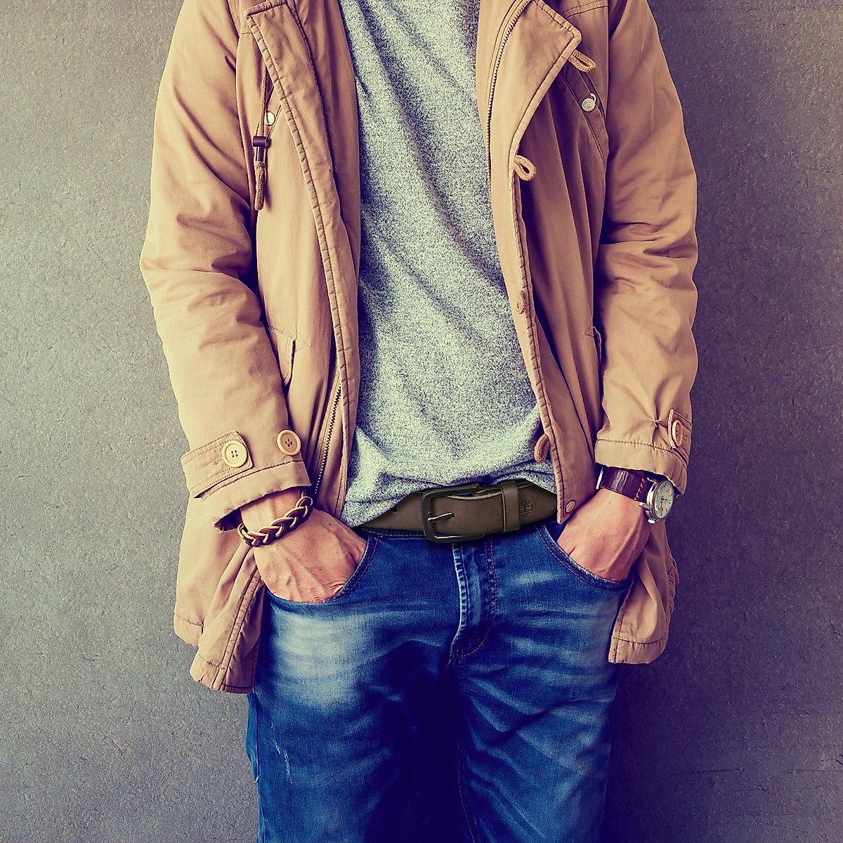 Timberland Men's 35mm Classic Buckle Jean Leather Belts, Dark Brown, 38