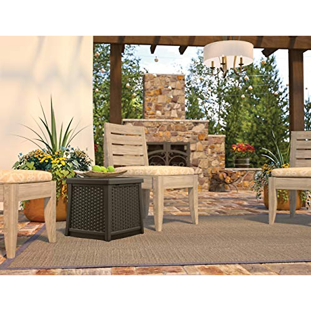 Suncast 13 Gallon Resin Outdoor Patio End Table Storage Box, Java