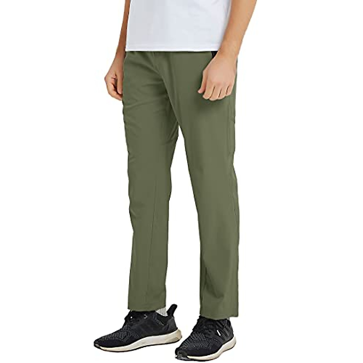 BASUDAM Men's Athletic Pants Thin Lightweight Quick Dry Zipper Pockets Outdoor Sports Pants for Running Jogging Hiking Army Green L