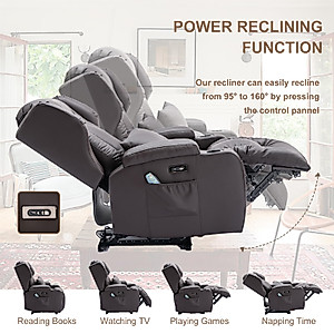 BINGTOO Electric Power Recliner Chair with Massage and Heat Recliner Chairs for Adults Living Room, Wingback Recliners Ergonomic Lounge Sofa Home Theater Seating with LED Light, Cup Holders, USB