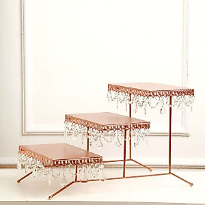 Efavormart 15" Tall Rose Gold 3 Tiered Serving Stand Cupcake Dessert Stand with Crystal Pendants