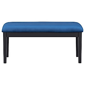 Goozio 6-Piece Dining Table Set with Marble Veneer Tabletop, 4 Flannelette Upholstered Chairs and 1 Bench for Kitchen, White+Blue, OneSize