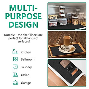 Black Shelf Liners for Kitchen Cabinets Non-Adhesive, Non-Slip Drawer Liner, Waterproof Refrigerator Liners, Fridge Liners and Mats Washable Plastic Pantry Liner for Shelves, Bathroom Cupboard Liner