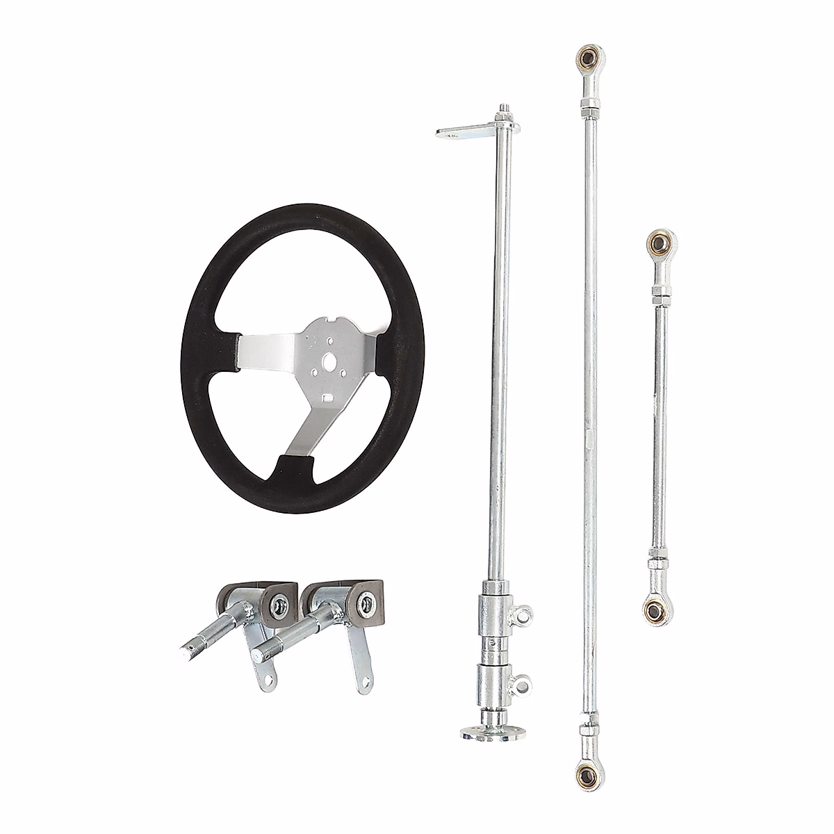 300mm Steering Wheel Steel Kit, Karts Steering Wheel Kit Tie Rod Joint Gear Rack Shaft Kit for 100cc 125cc 140cc 150cc Kart Quad