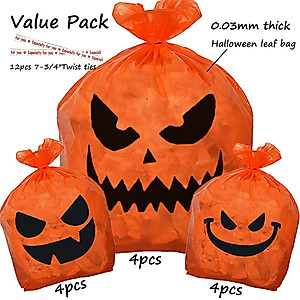 Halloween Pumpkin Leaf Bags Decoration(pack of 12)-Thicken Pumpkin Trash Bags for Leaves-3 pumpkin expressions(4 large 8 small) -Pumpkin Lawn Bags with Twist Ties.