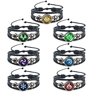 UTIEHD Genshin Impact Bracelet 7 Pcs, Animne Luminous Bracelet, Element Luminous Bracelets Glow in Dark, God's Eye Time Gem Bracelet of Fire, Ice, Wind, Grass, Rock, Thunder, Water