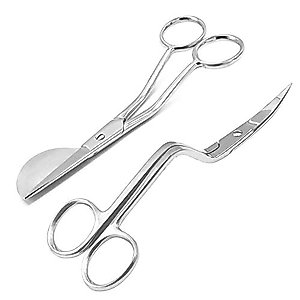 AAProTools 6 inch Stainless Steel Applique Duckbill Scissors Blade with Offset Handle & 6 inch Machine Embroidery Double Curved Scissors Bundle
