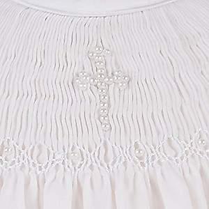Hand Smocked Baptism Dresses for Baby Girls Christening Dresses for Baby Girl Pearl Cross Bishop Dress Baby Girls' Christening Clothing Baby Girl Baptism Dress with Bonnet White