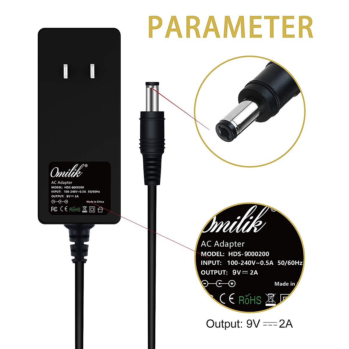 Omilik 9V AC to DC Adapter Compatible with ProForm Upright Bikes and Hybrid Trainer Elliptials NordicTrack GX 2.5 GX 2.7 GX 4.5 GX 4.7 E 5.9 Power Supply Cord- (Note: 9V NOT 6V)-6 Feet Long