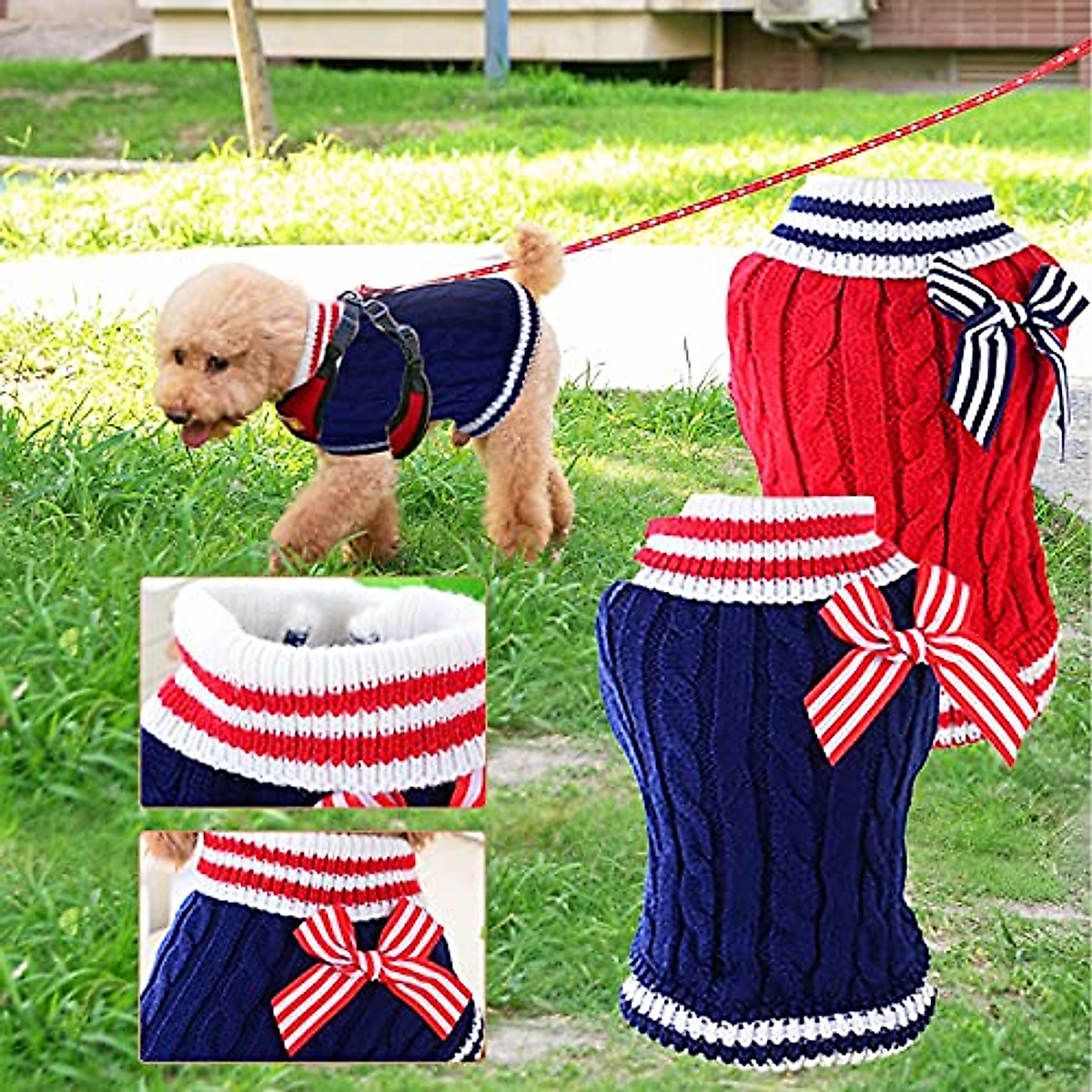 Dog Hoodies for Large Dogs Winter Classic Clothes Knitted - Navy Sweater Cat Sweater Coat Turtleneck Winter Jumper Cable Knit Pet Warm Pet Puppies Clothes for Girls Christmas Outfits