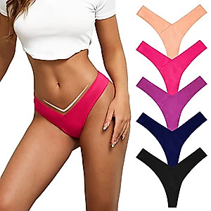 chahoo Thongs for Women Pack Sexy, Breathable Womens Underwear Cotton Seamless Cheeky Panties High Waisted Thong for Ladies 5 Pack S-XL