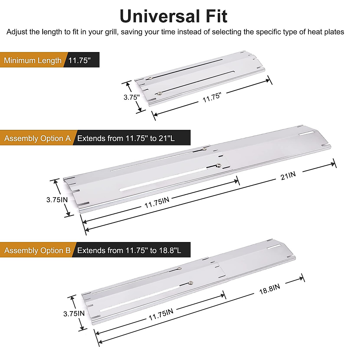 Criditpid Universal Stainless Steel Heat Plate Shield, Heat Tent, Flavorizer Bar, Burner Cover, Flame Tamer Replacement Parts for Charbroil, Brinkmann, Nexgrill Grill, Extends from 11.75" up to 21" L