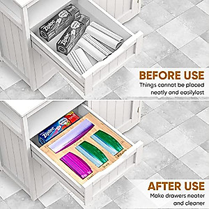 Bamboo Ziplock Bag Storage Organizer for Drawer and Kitchen Wall Mount, Food Storage Bag Holders, Gallon Quart Snack Sandwich and Slider Bag Dispenser