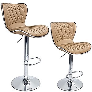 JONAFORS Premium Adjustable Swivel Bar Stools,Kitchen Counter Bar Stools PU Leather Padded with Back, Set of 2, Khaki