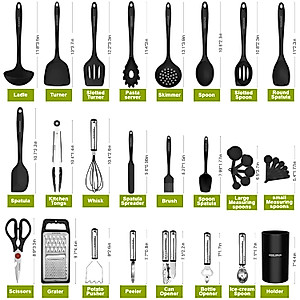 Kitchen Utensils Set - 446°F Heat Resistant Silicone Cooking Utensils Set-Kitchen Tools and Gadgets for Cooking Nonstick Cookware (Black)