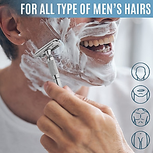 Raka Long Handle Double Edge Safety Razor for Men With Extra Free Open Comb - Twist to Razors, Along 10 stainless Steel Blades better shaving experience, silver, 12 Piece Set