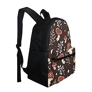 Freewander Multi-Compartment 15" Laptop Bag, Lightweight Portable Backpack, Adjustable Shoulder Straps, with Side Water Bottle Pockets, Creative Brown Cartoon Red Mushroom Print