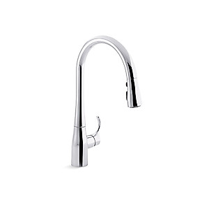KOHLER Simplice Pull Down Kitchen Faucet, 3-Spray Faucet, Kitchen Sink Faucet with Pull Down Sprayer, Polished Chrome, K-596-CP