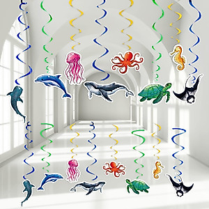 WERNNSAI 24 Pcs Ocean Party Hanging Swirls - Ocean Theme Party Decorations Sea Animals Ceiling Streamers Decor for Boys Kids Summer Under The Sea Baby Shower Birthday Party Supplies Wall Window Decors