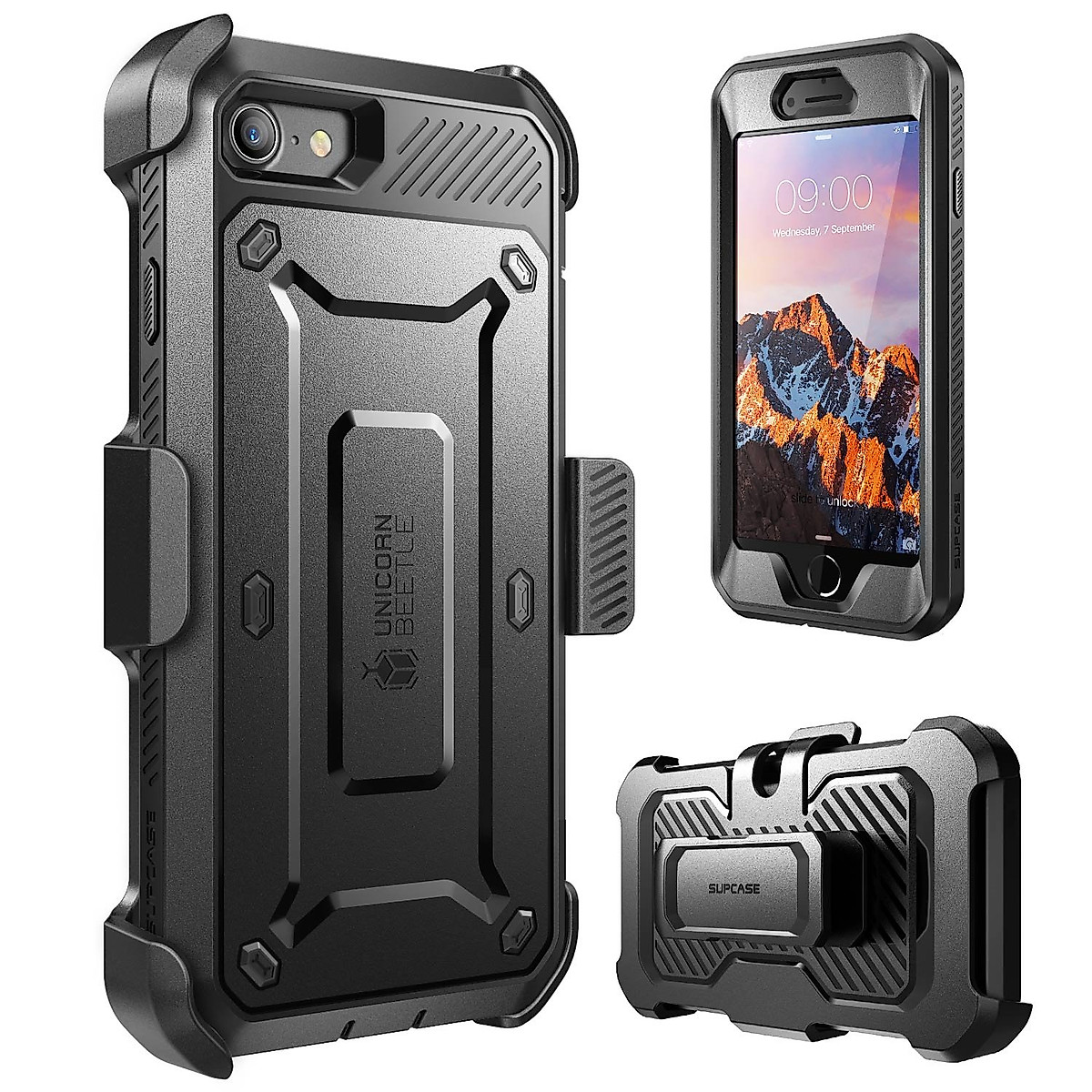 SUPCASE Unicorn Beetle Pro Series Case Designed for iPhone SE 3 (2022) / iPhone SE 2 (2020) / iPhone 7 / 8, Full-Body Rugged Holster Case with Built-In Screen Protector (Black)