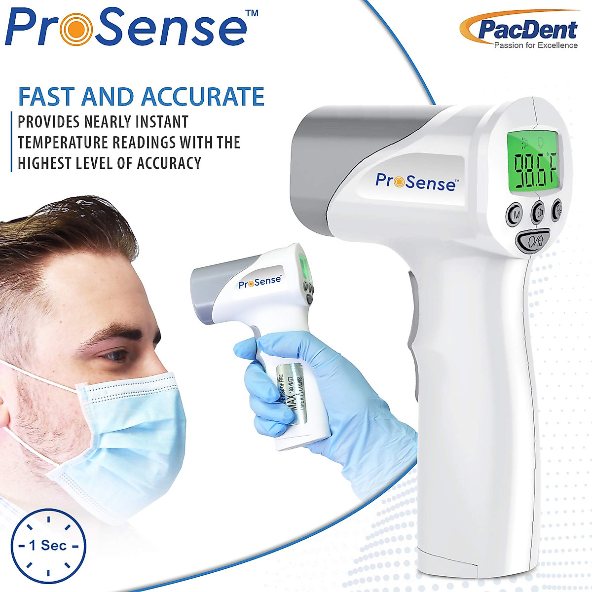 Pac-Dent ProSense Non-Contact Infrared Thermometer for Adults and Kids, Body + Object Surface Temperatures with No Touch
