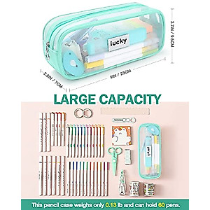 DGDFLDGC Mesh Pencil Pouch Clear Case Kawaii Accessories Bag Makeup Big Office College School Gift for adults Teen Girl Boy (DG 003)