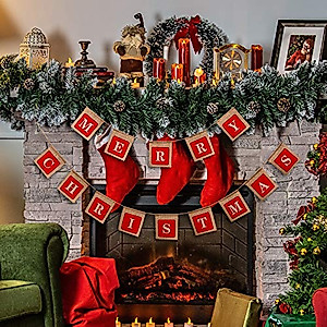 Merry Christmas Banners, Holiday Christmas Decoration Burlap Banner, Christmas Sign Hangings for Windows, Door Entry, Office, Fireplace, Wall