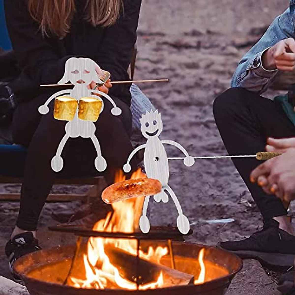 HIKATOP Funny Marshmallow Roasting Sticks, 2 Set Funny Stainless Steel Barbecue Forks, Hot Dog Holder Campfire for Party Family Friends Gathering (2 Set 304 Steel)